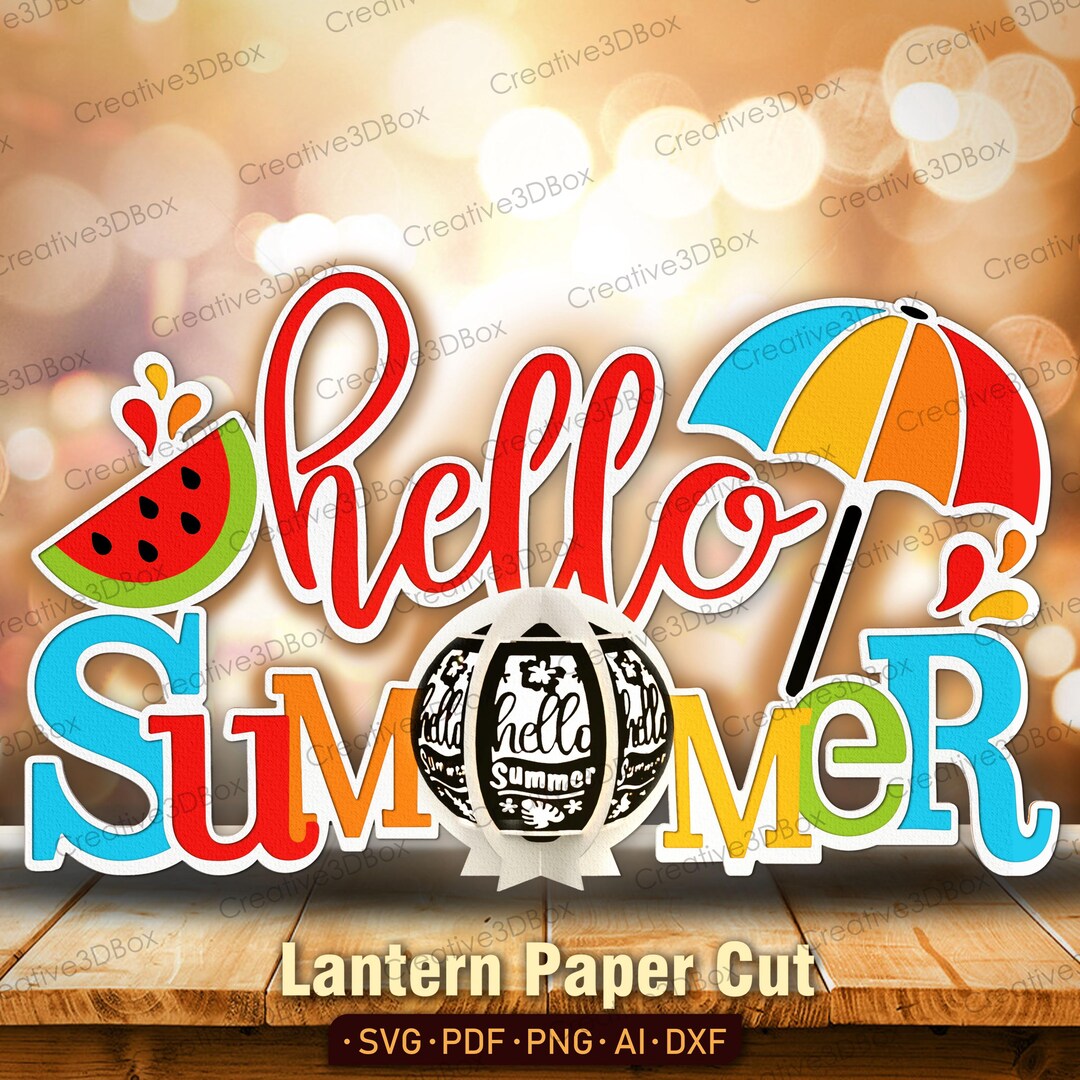 Hello Summer Beach Lantern Paper Cut File | Hello Summer Shadow Box ...