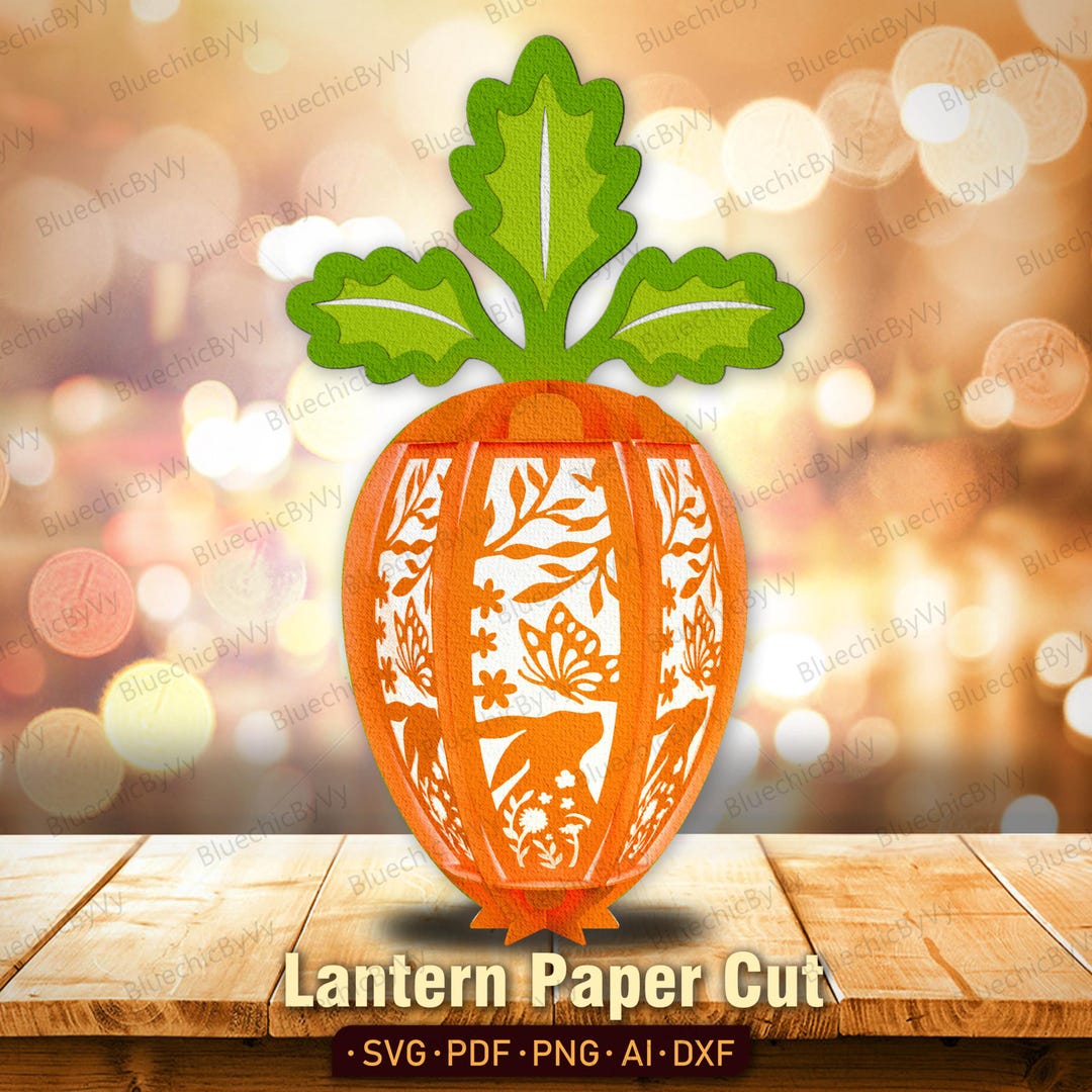 Carrot Easter Lantern Paper Cut File | Happy Easter Day Easter Decoration Cute Floral Bunnies ...