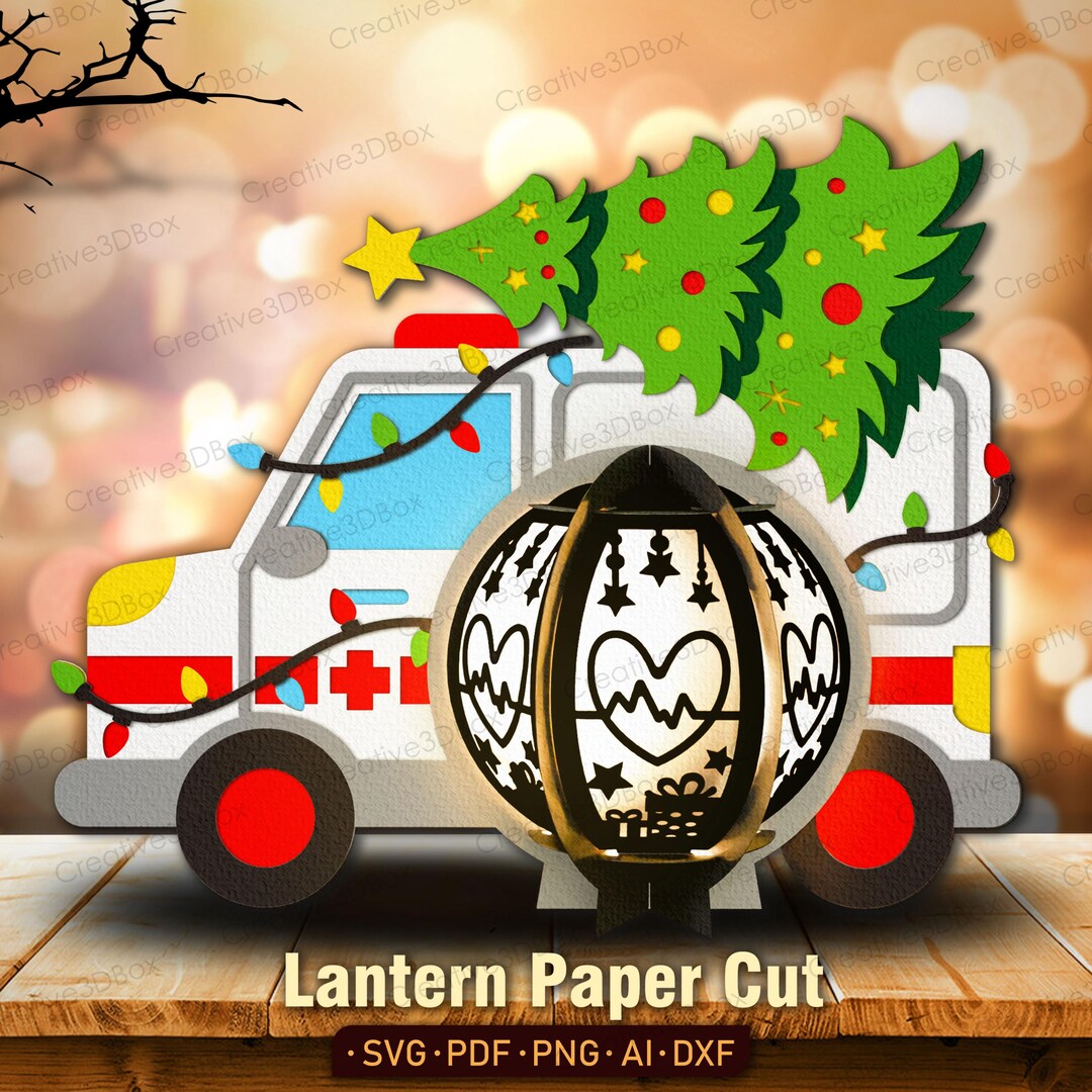Ambulance Christmas Lantern Paper Cut, Medical Hero Lightbox, Doctor ...
