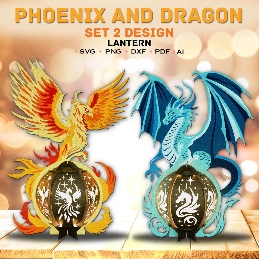 Dragon Lantern Paper Cut File | Phoenix Lantern Phoenix Shadow Box ...