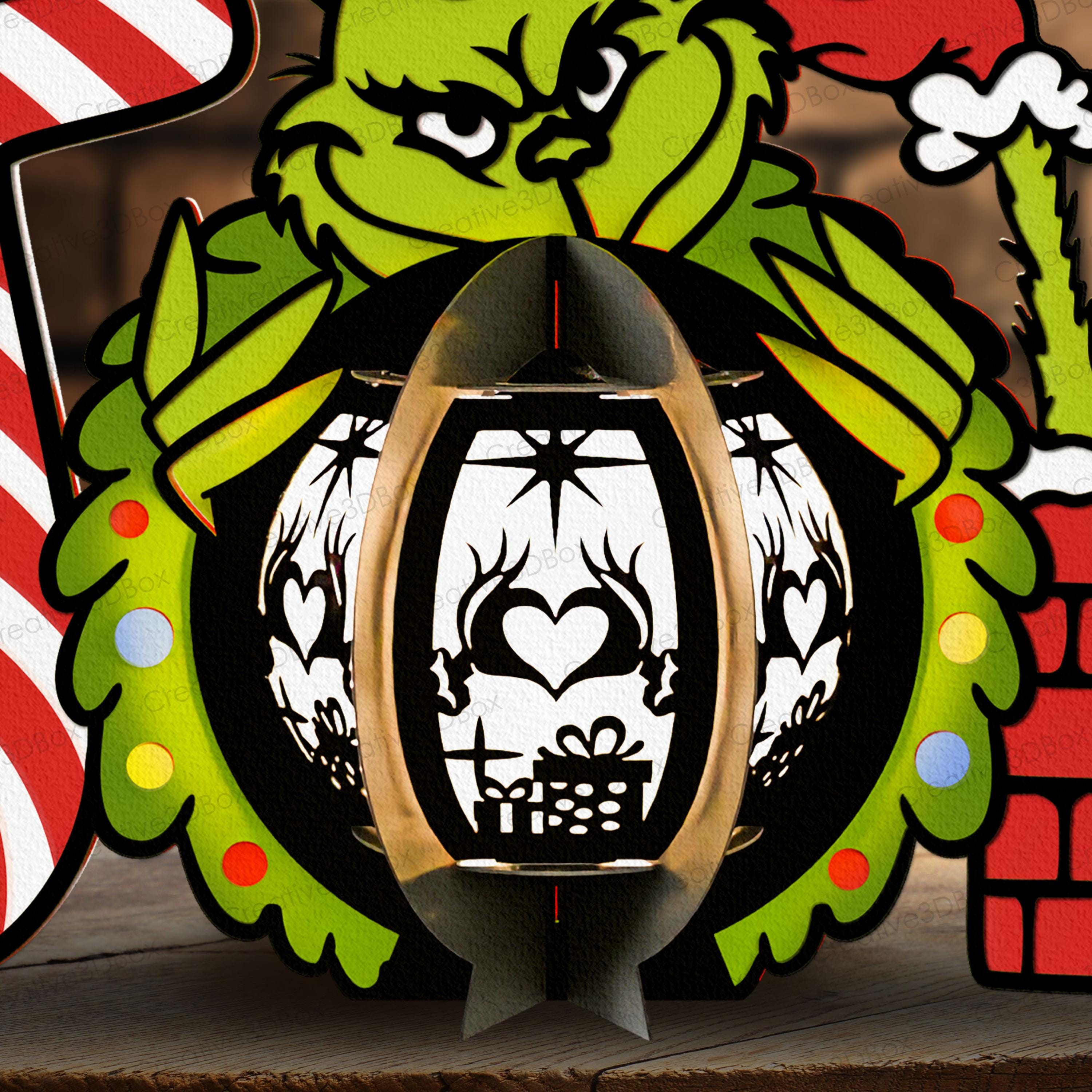 Christmas Lantern SVG With Grumpy Green Character, JOY Letter Candy ...