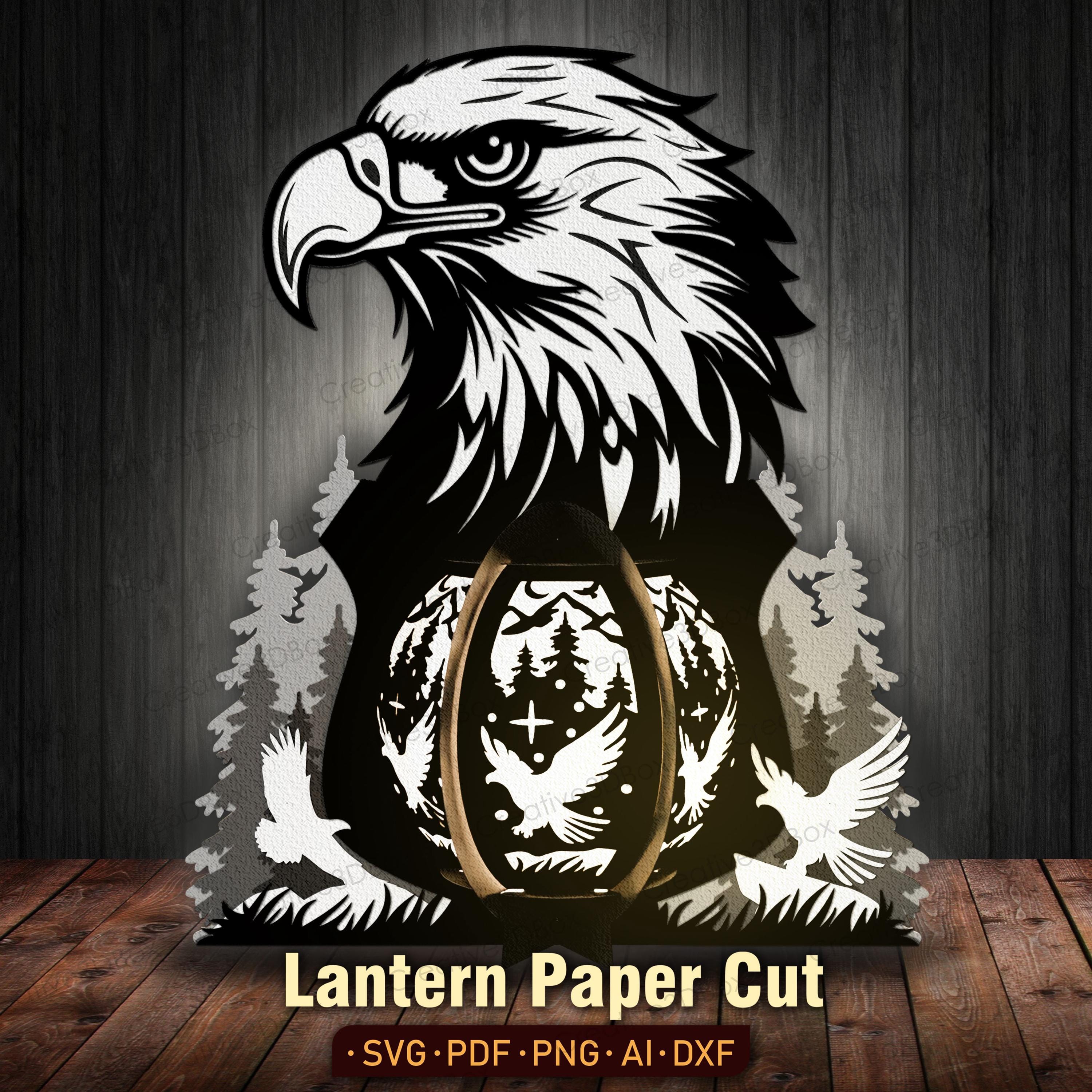 Eagle Lantern Paper Cut SVG | Forest Animal Shadow Box Light Eagle ...