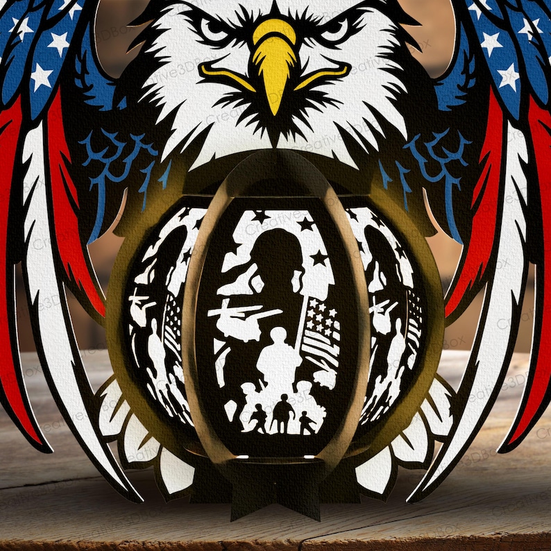 Bald Eagle Memorial Lantern SVG, Patriotic 3D Paper Cut Light Box ...