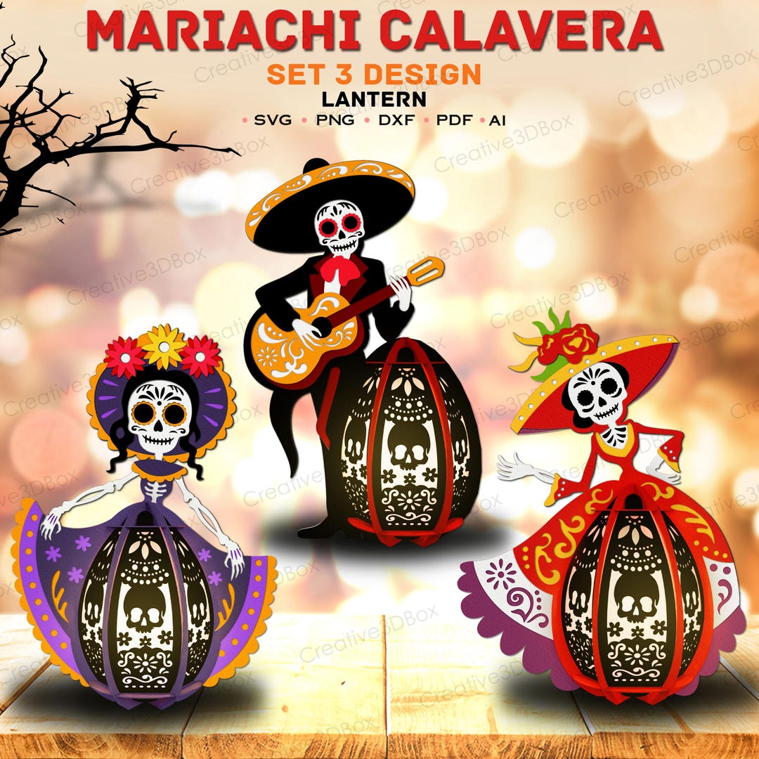 Lot de lanternes le jour des morts, ensemble Mariachi Calavera ...