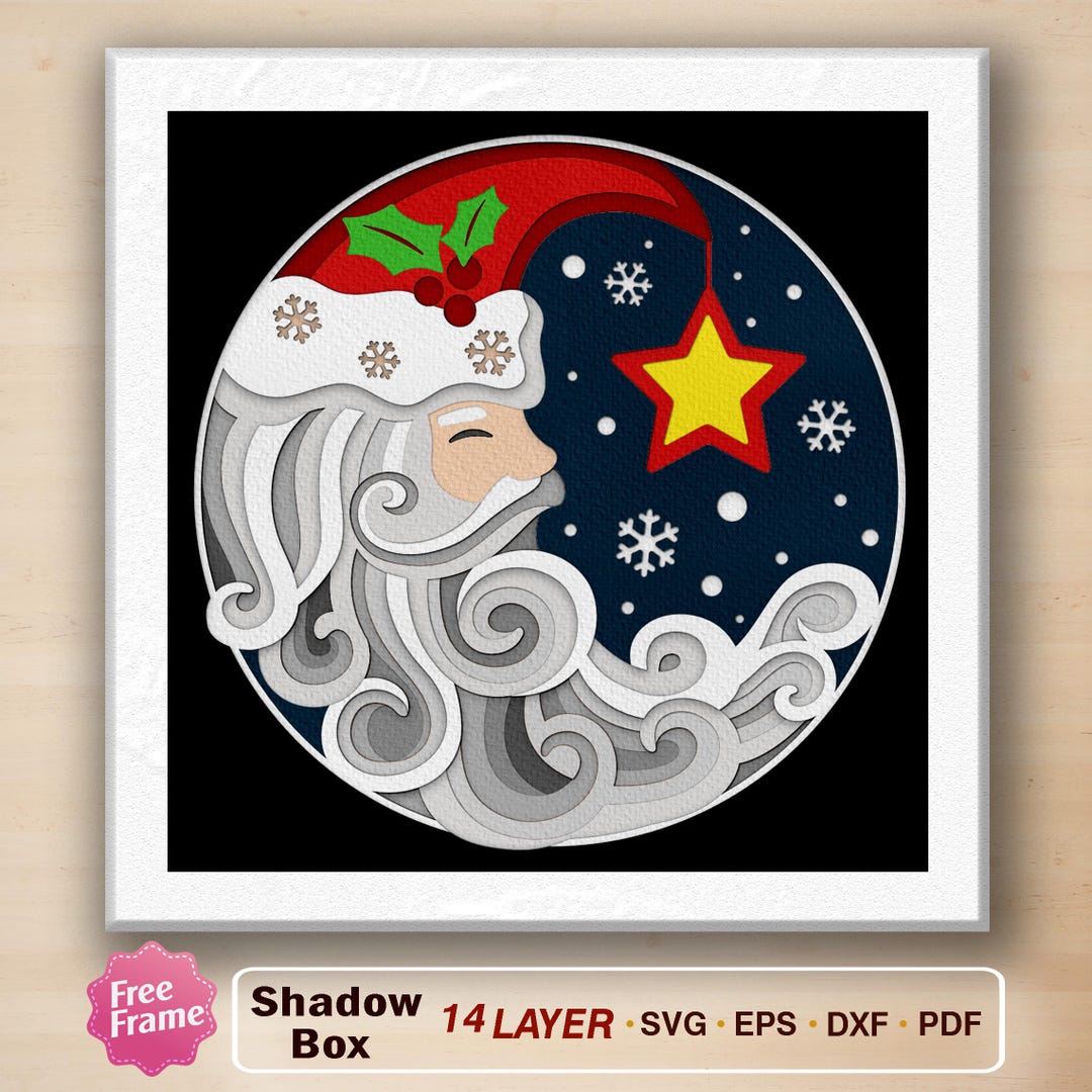 Santa Moon Shadow Box SVG for Cricut Projects DIY, Santa Christmas 3D ...