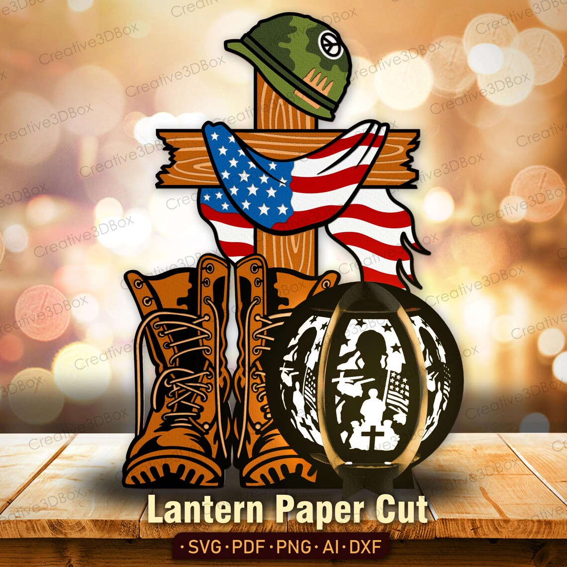 Memorial Day Lantern Bundle SVG, Patriotic Military Soldier Lantern Set ...