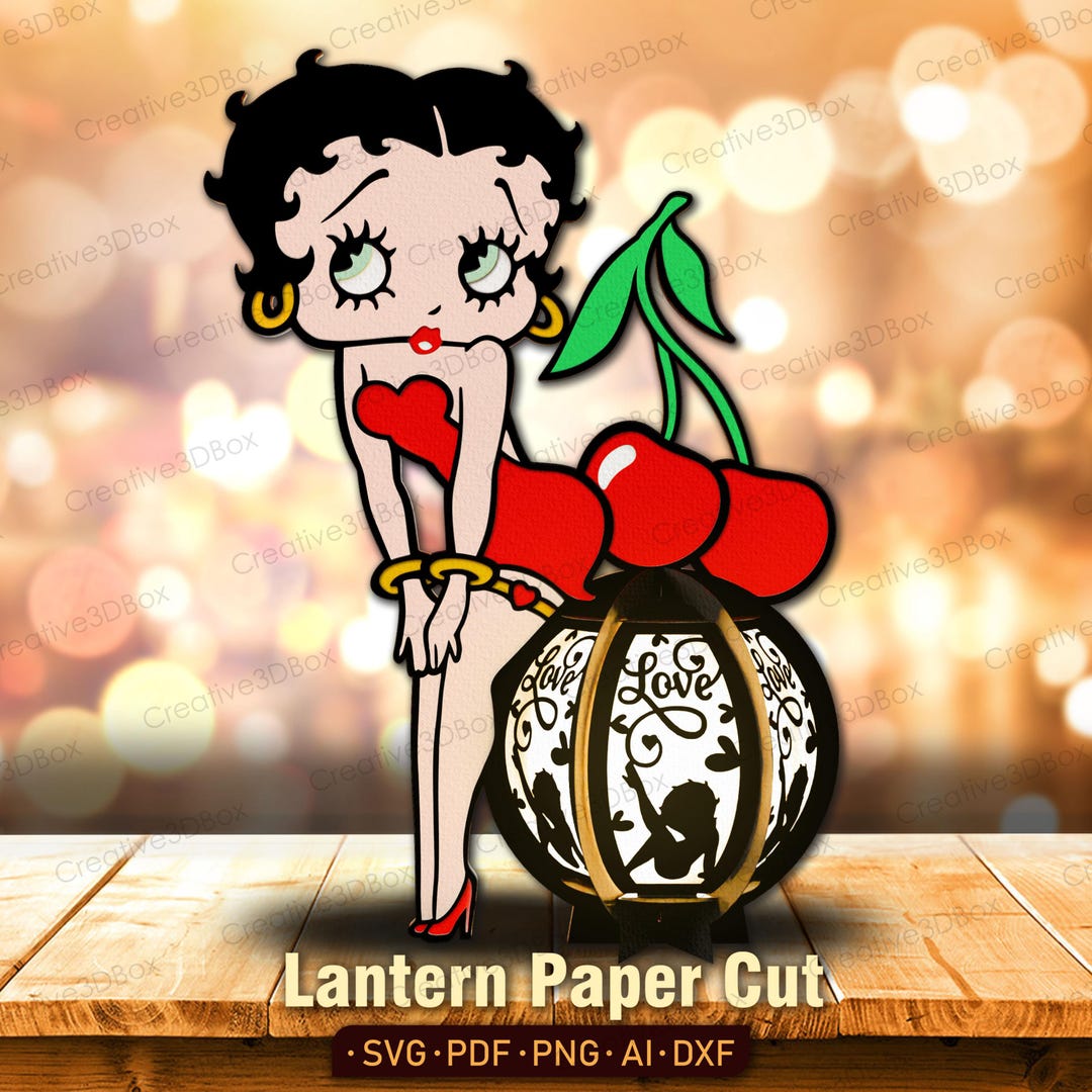 Vintage Pin up Girl Lantern SVG, Retro Cartoon Lady Paper Cut Light ...