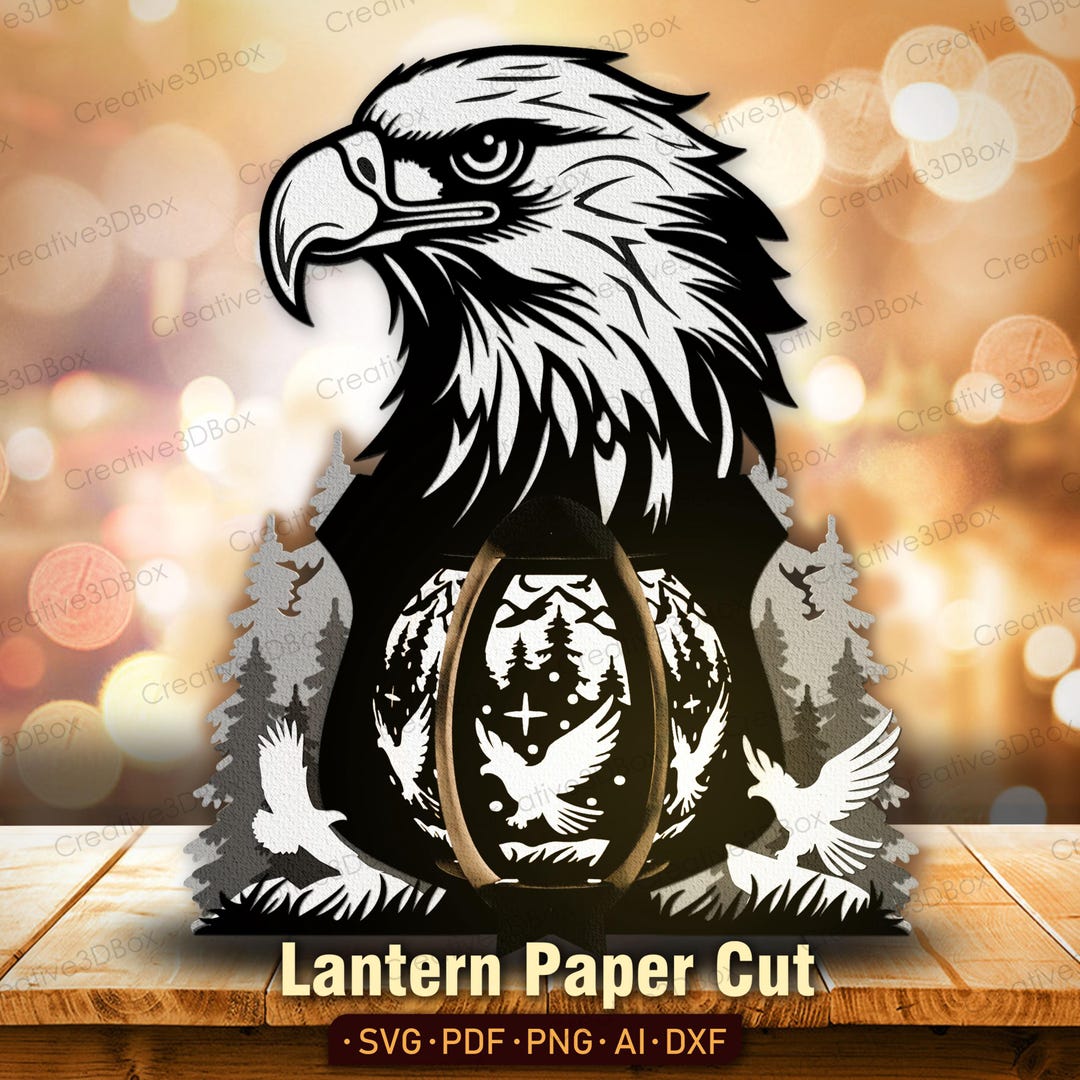 Eagle Lantern Paper Cut SVG | Forest Animal Shadow Box Light Eagle ...