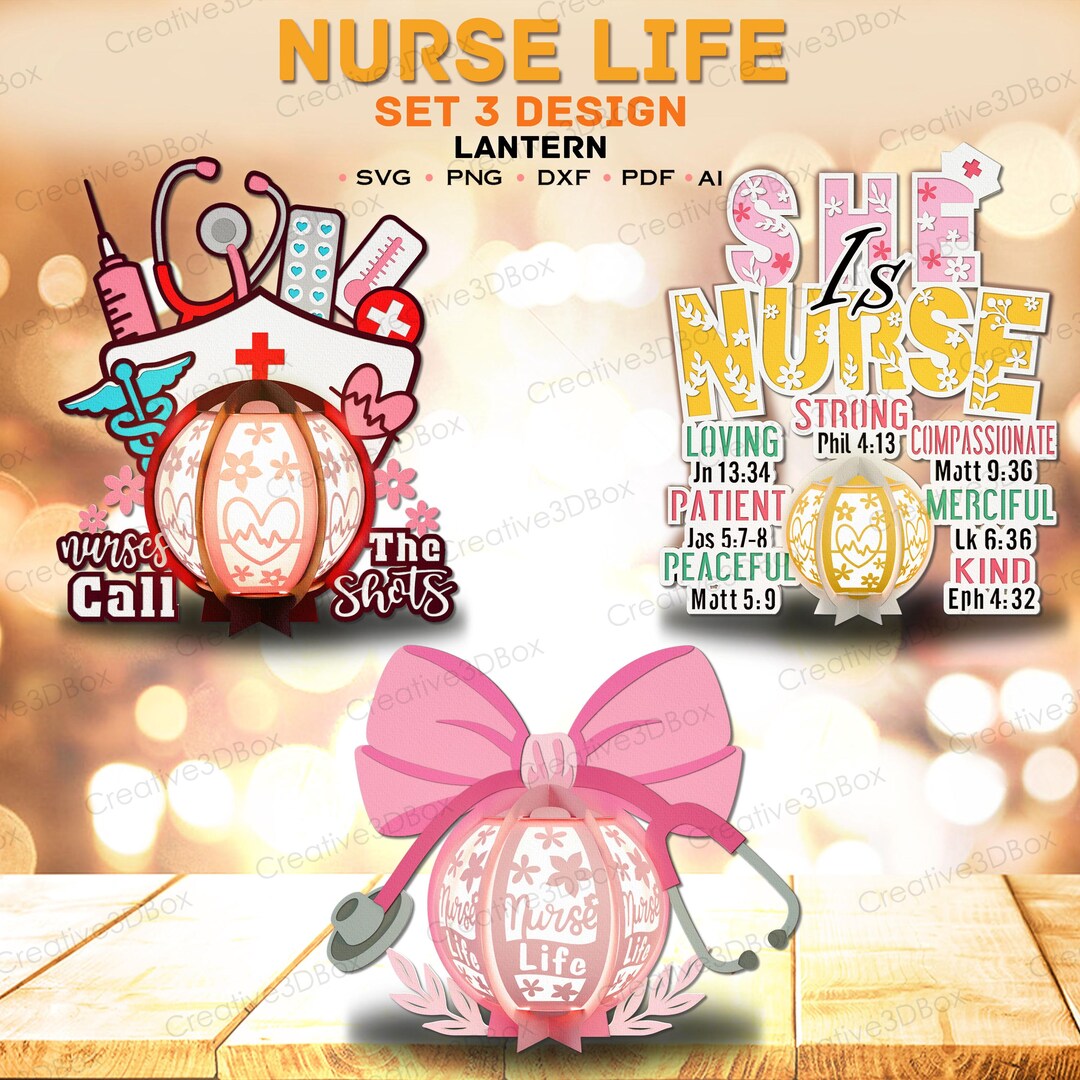 Nurse Life Lantern Bundle, Set of 3 Cute 3D Paper Cut Designs With ...