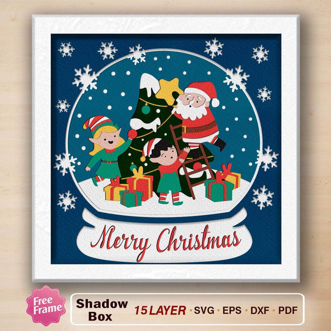 Santa Claus Shadow Box SVG, Santa Claus 3D Box, Christmas Shadow Box ...