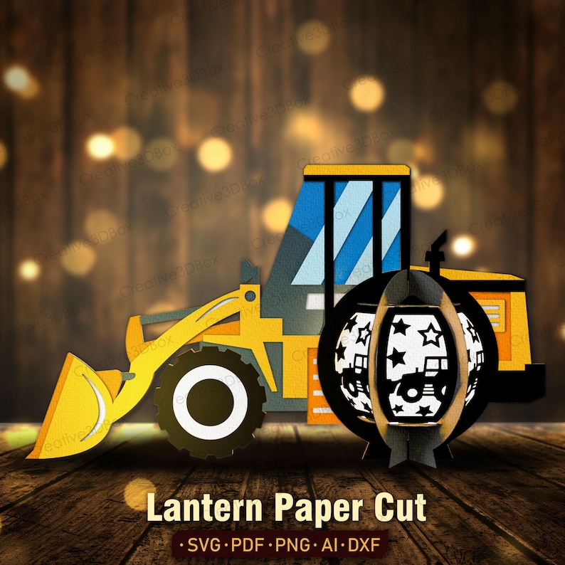 Bulldozer Lantern Papercut File, Construction Truck Ornament Design ...