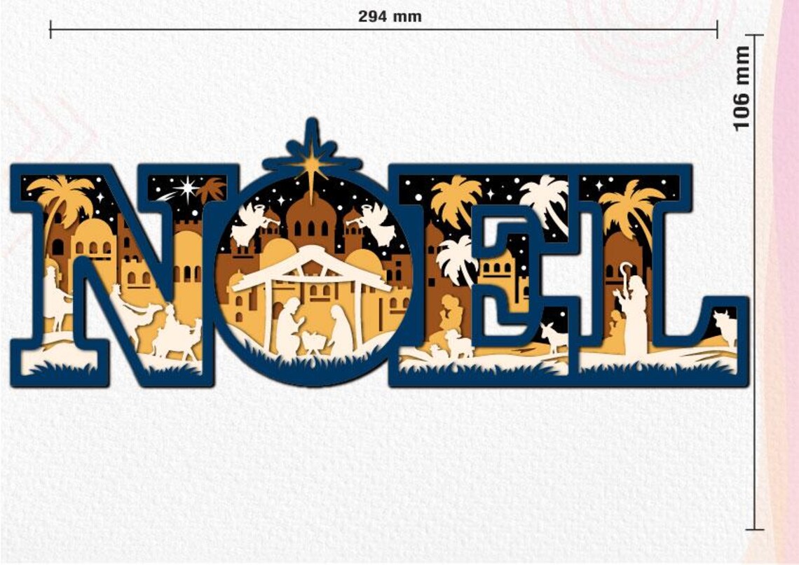 Christmas Noel Multilayer Paper Cut Design, Nativity Scene Layered ...
