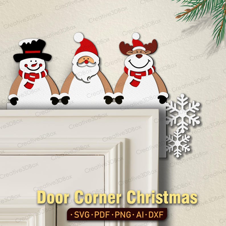 Christmas Door Corner Paper Bundle, Festive Holiday Designs With Santa ...