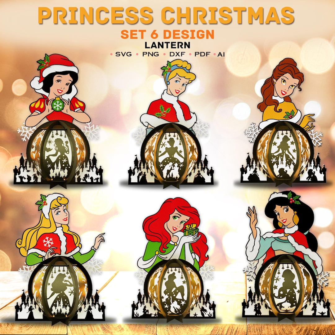 Princess Lantern SVG Bundle, Christmas Princess Svg, Princesses Svg ...