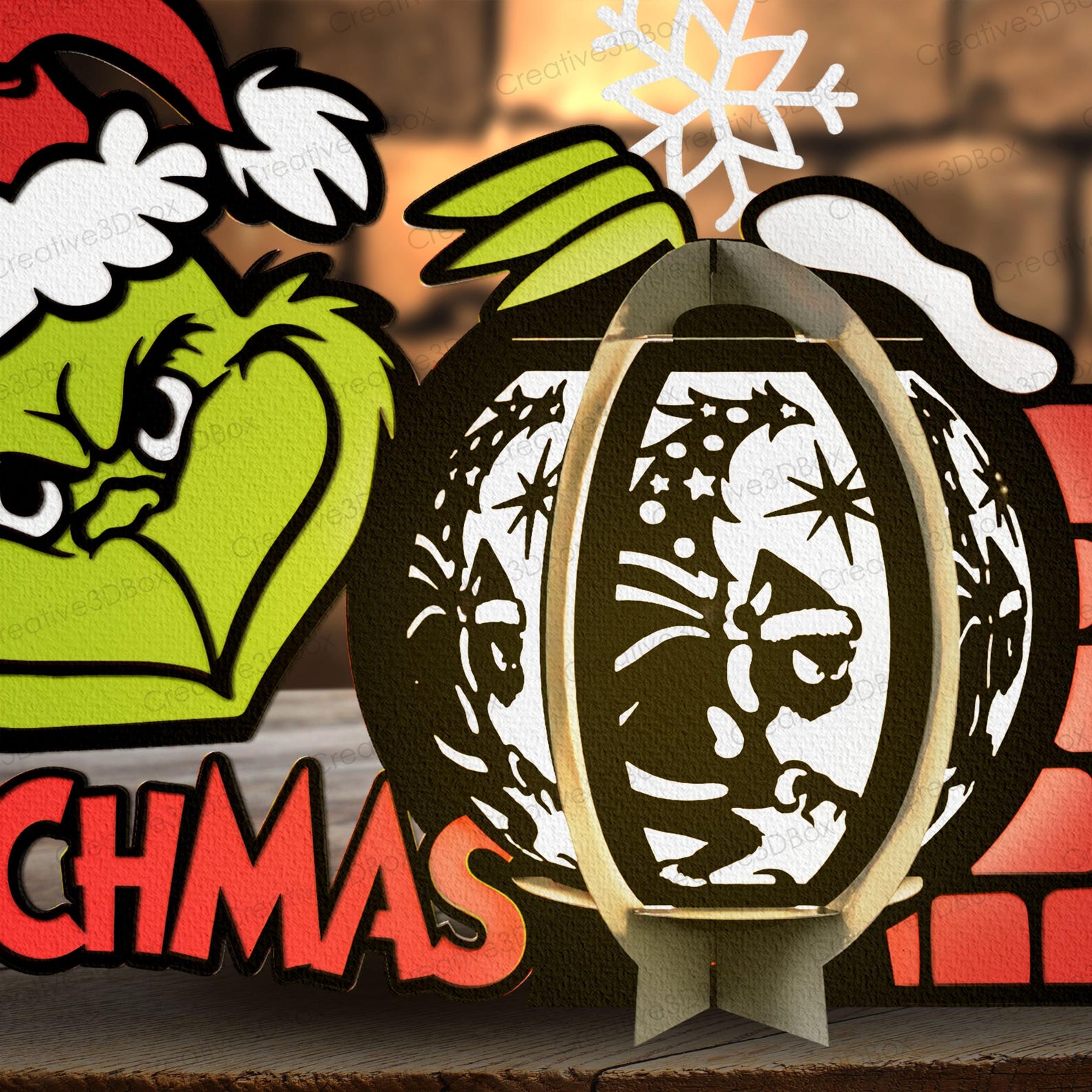 Funny Christmas Lantern SVG Cut File, Grumpy Green Monster in Santa Hat ...
