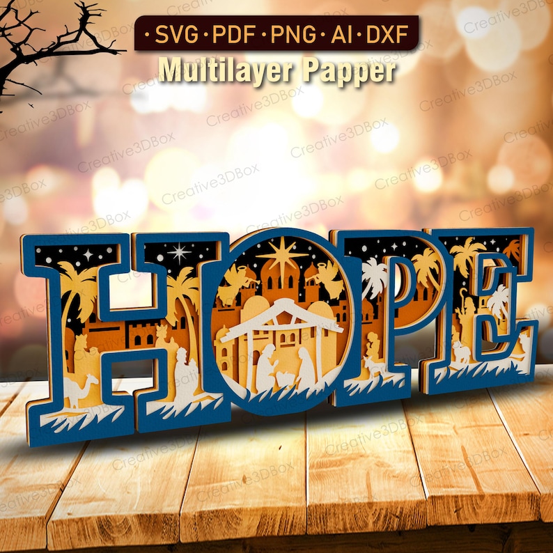 Christmas Nativity Multilayer Lantern Word Sign Bundle, Peace Joy Love ...
