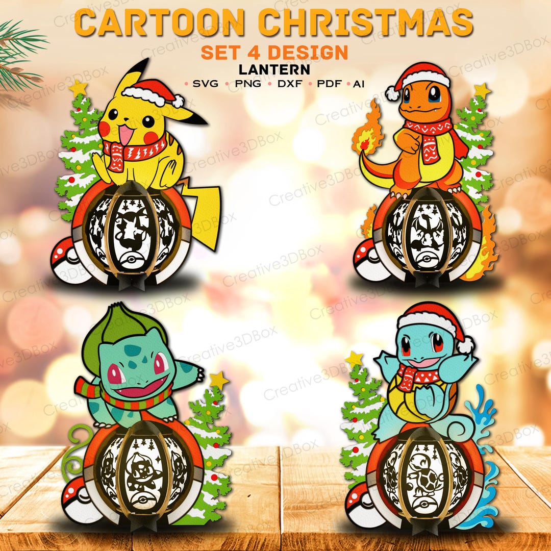 Cute Cartoon Christmas Lantern Bundle, Pikachu Paper Lantern Decor ...
