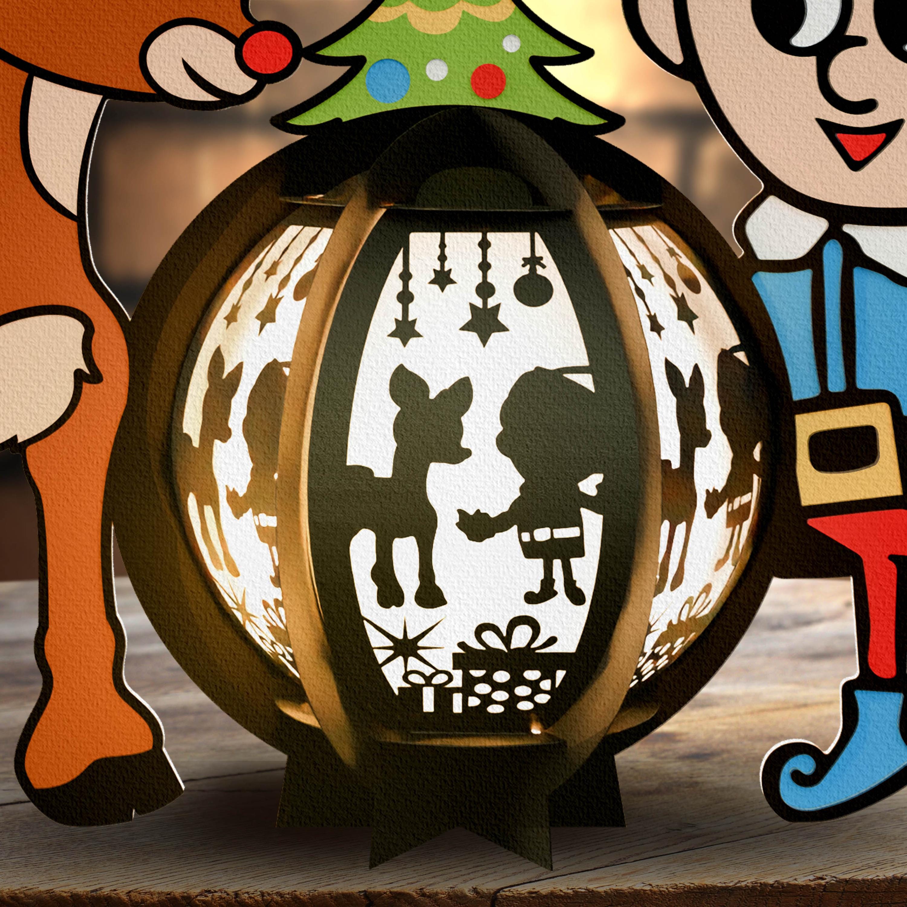 Character Lantern Paper Cut File, Merry Christmas Lantern, Christmas ...