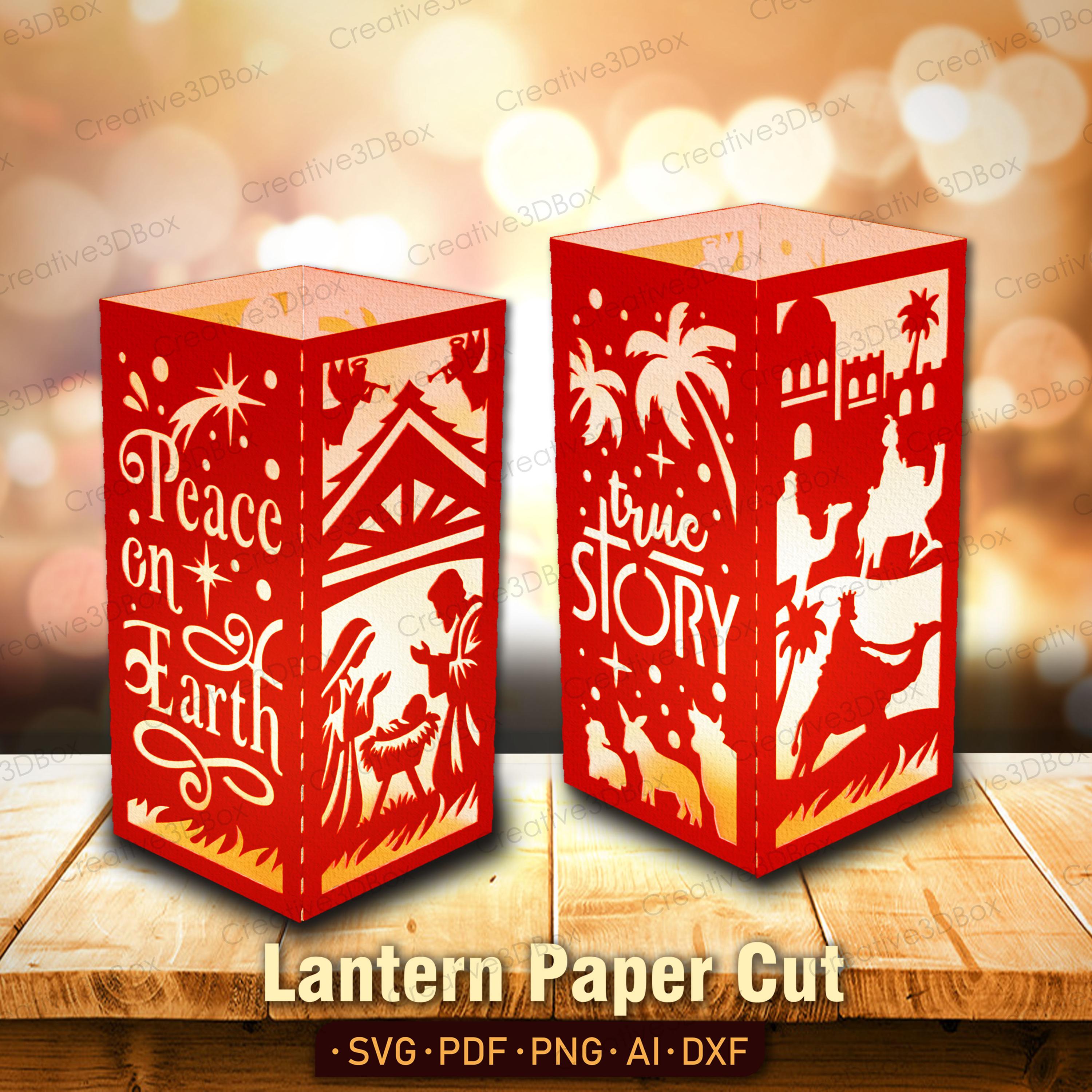 Nativity Square Lantern Papercut Svg Bundle, Christmas Christian Paper ...