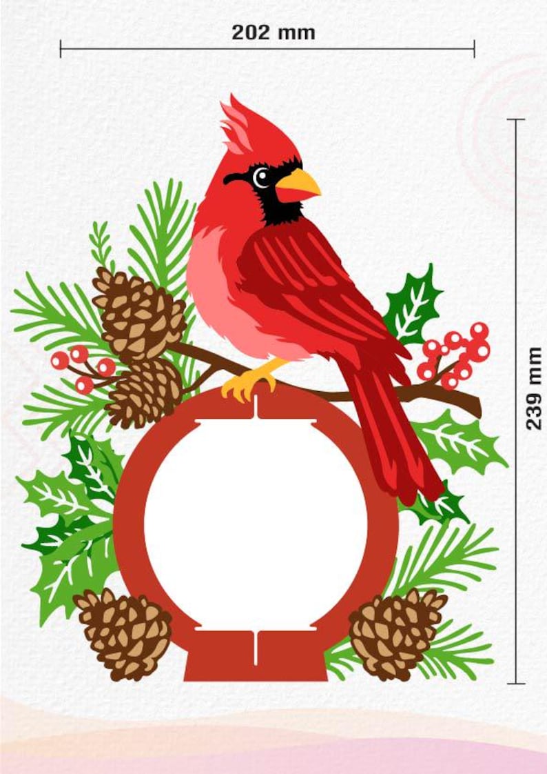 Cardinal Lantern SVG, Christmas Bird Paper Cut Lantern With Pinecones ...