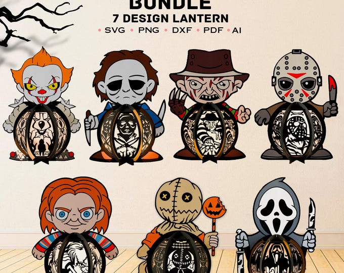 Bundle Cute Horror Lantern Paper Cut File, Halloween Lantern Svg ...