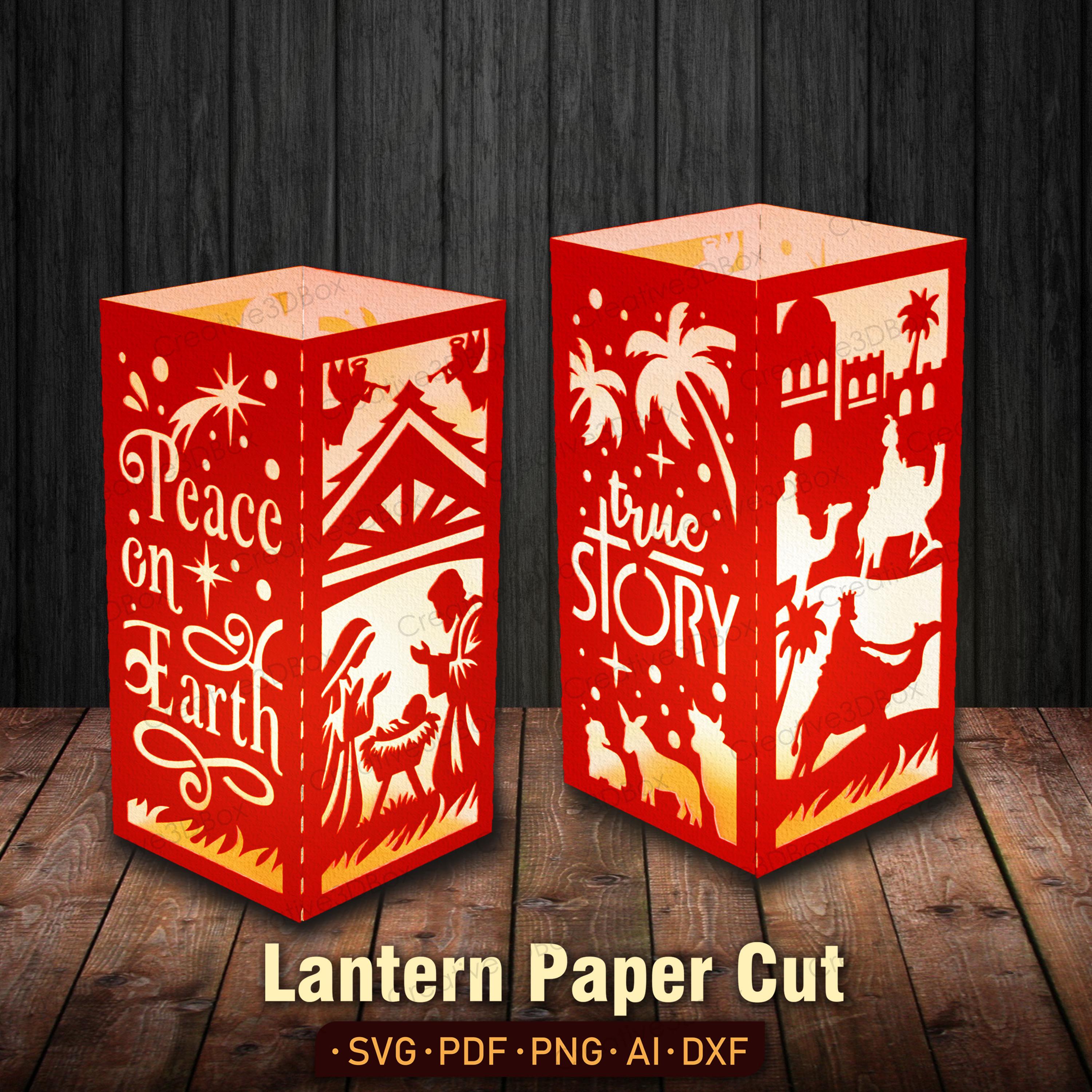Nativity Square Lantern Papercut Svg Bundle, Christmas Christian Paper ...