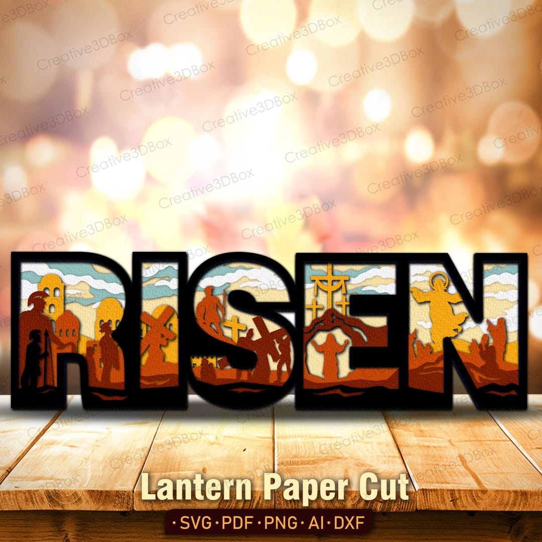 Risen Multilayer Paper Lantern SVG, Christian Easter Risen Word Art ...