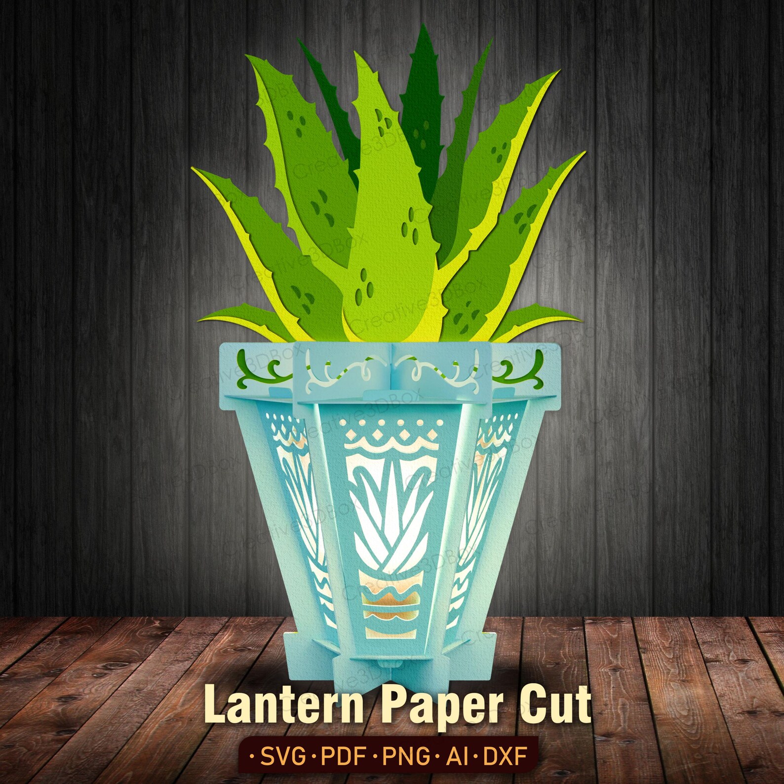 Lanterne Aloe Vera SVG, lanterne en papier en couches 3D pour les ...