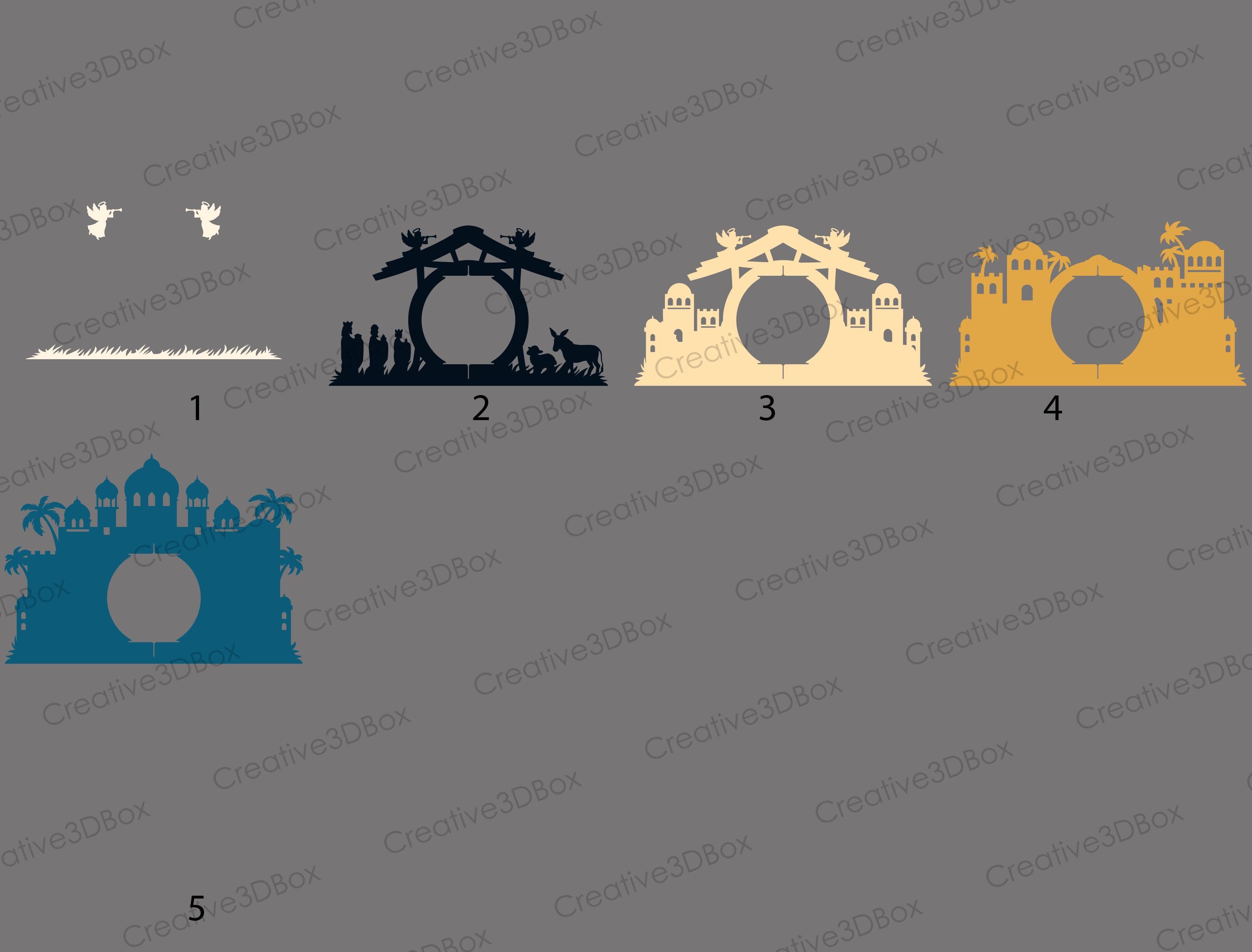 3D Nativity Lantern SVG, Christmas Paper Cut Light Box With Angels ...