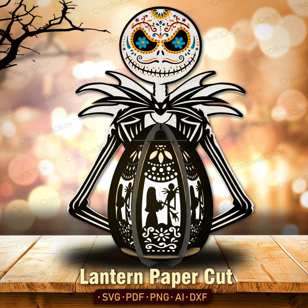 Skeleton Calavera Lantern Design, Halloween Sugar Skull Paper Cut ...