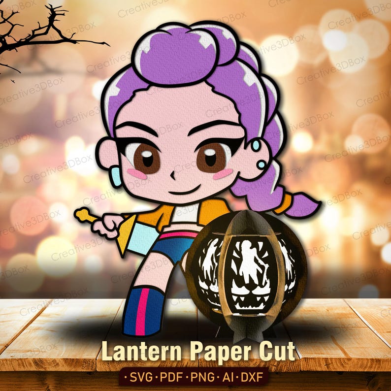 Cartoon Color Queens Lantern Paper Cut Bundle, Cute Chibi Girl and Cat ...