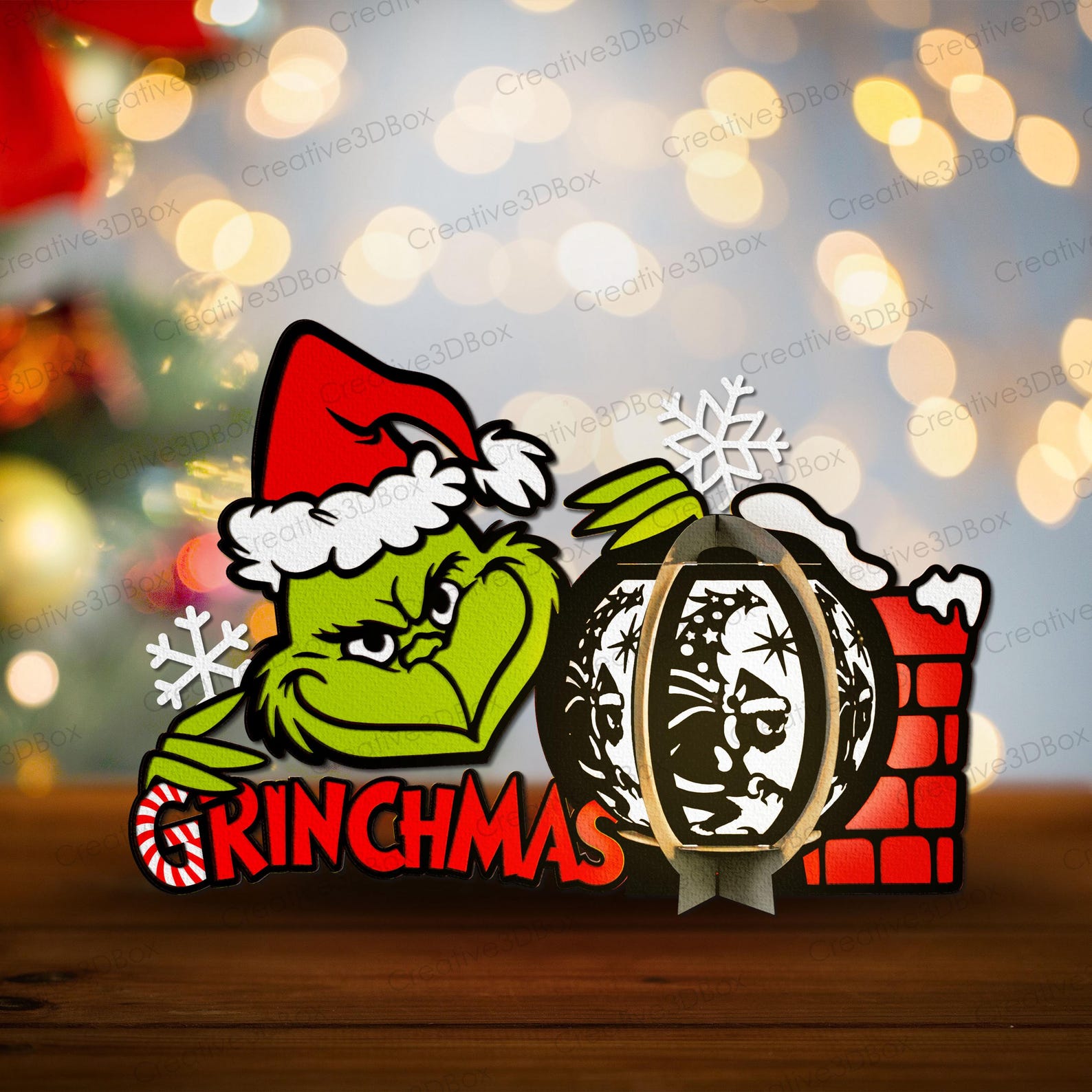 Funny Christmas Lantern SVG Cut File, Grumpy Green Monster in Santa Hat ...