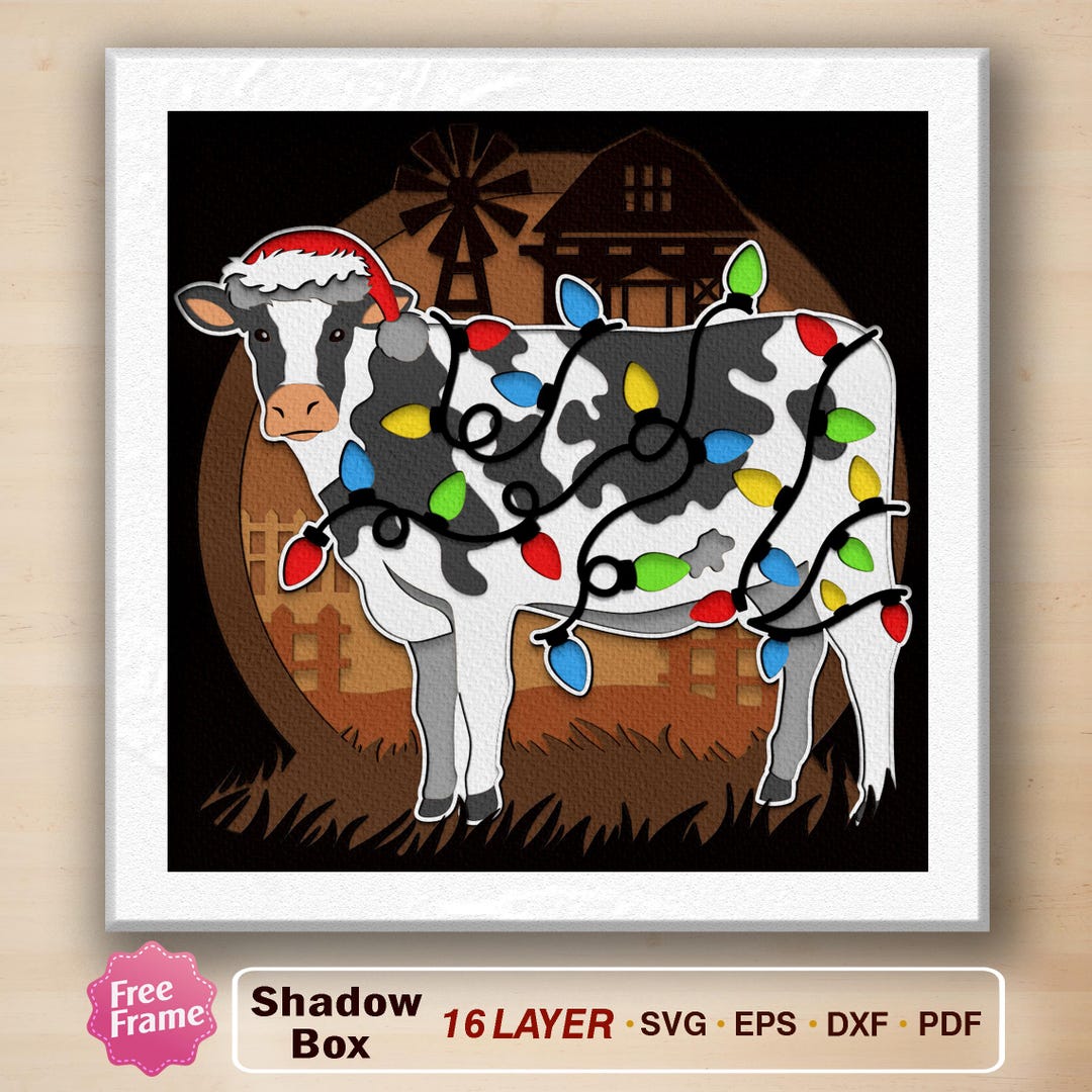 Christmas Cow Shadow Box Svg, Dairy Cow Shadow Box Svg, Shadow Box ...
