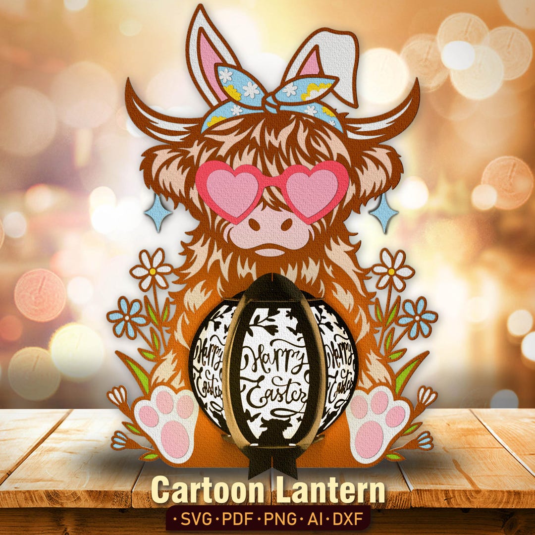 Highland Cow Spring Lantern Paper Cut File, Spring Lantern Svg ...