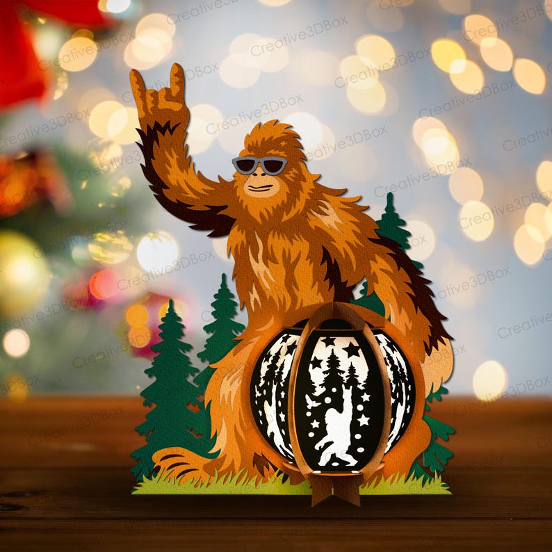 Bigfoot Lantern SVG, Sasquatch Layered Shadow Box, Forest Papercut ...