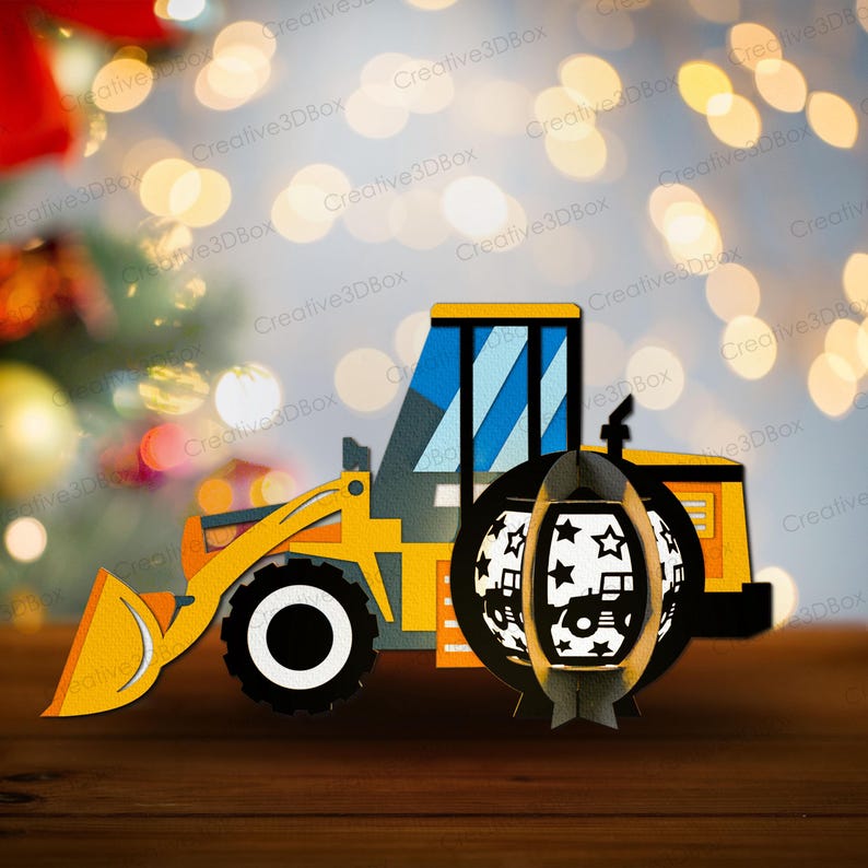 Bulldozer Lantern Papercut File, Construction Truck Ornament Design ...