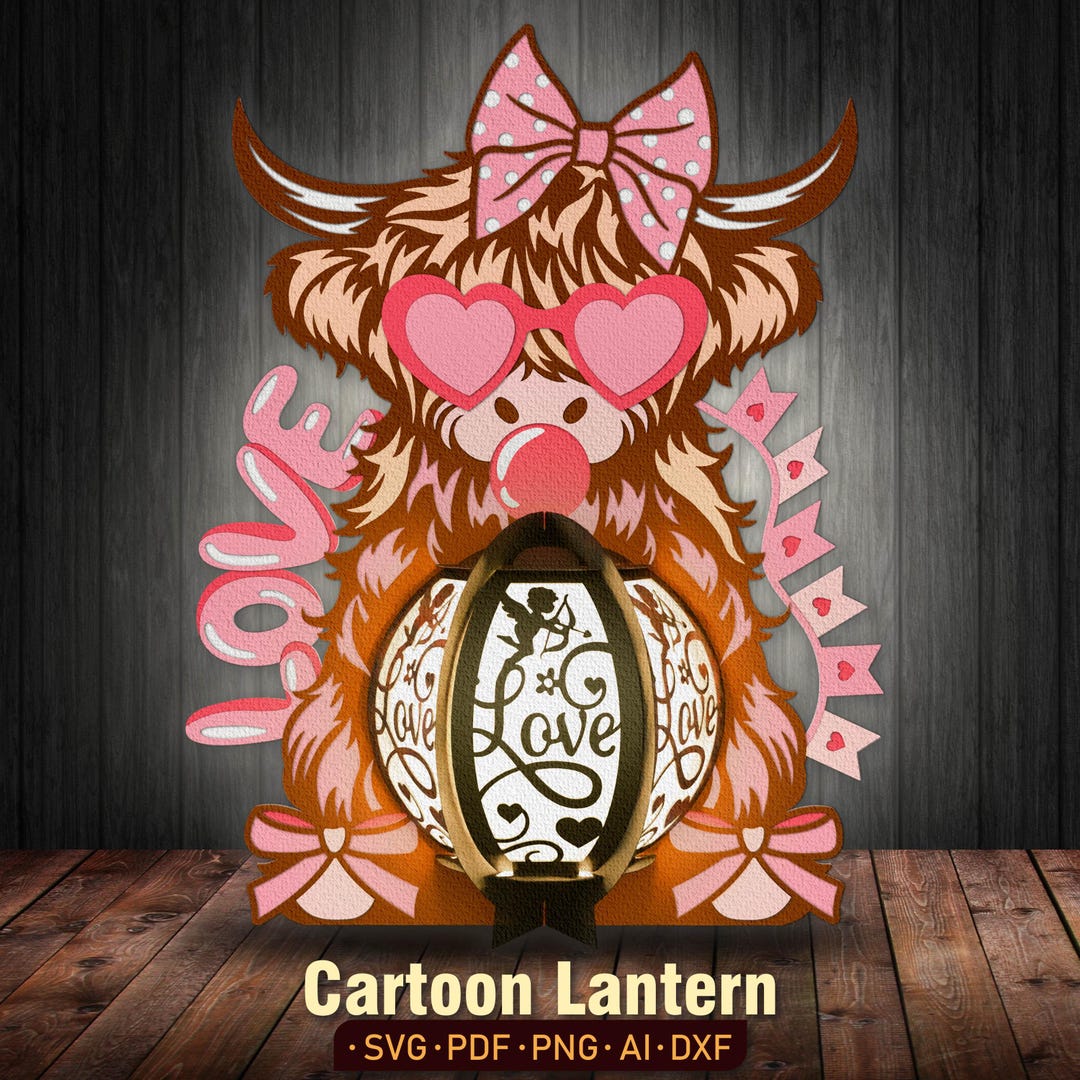 Highland Cow Lantern Svg, Highland Cow Valentine Lantern Paper Cut File ...