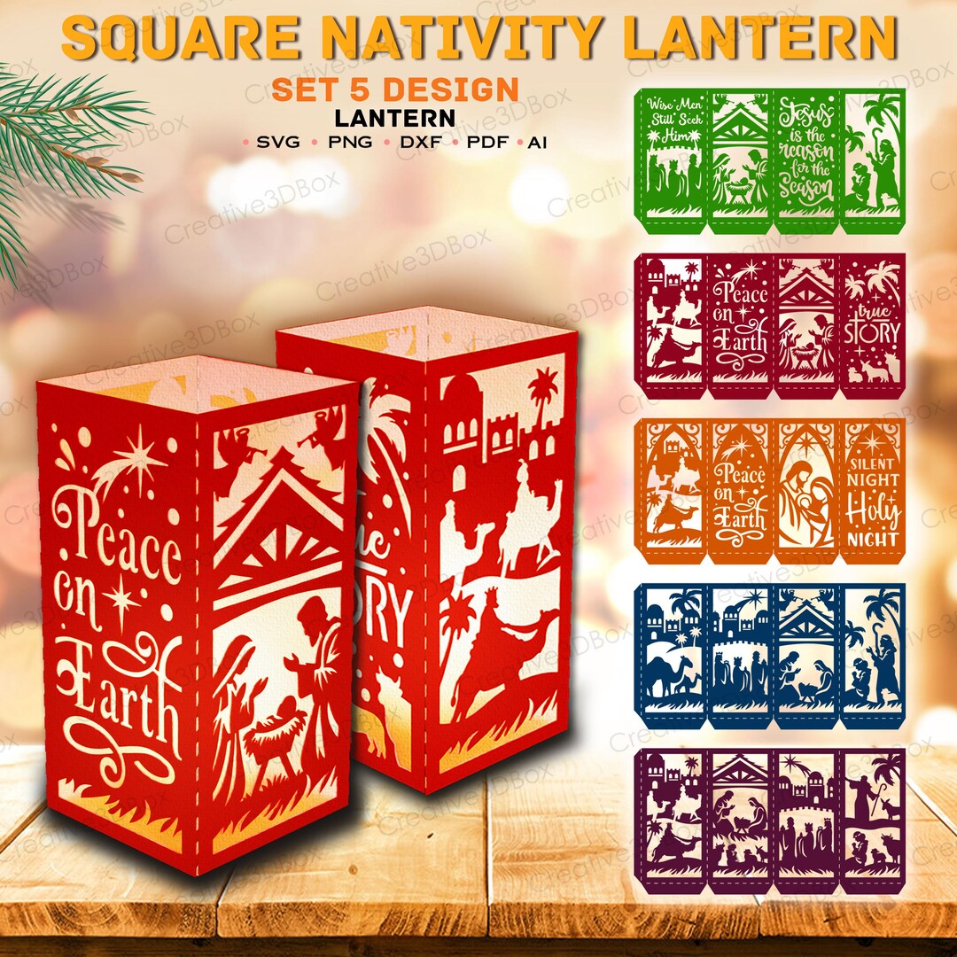 Nativity Square Lantern Papercut Svg Bundle, Christmas Christian Paper ...