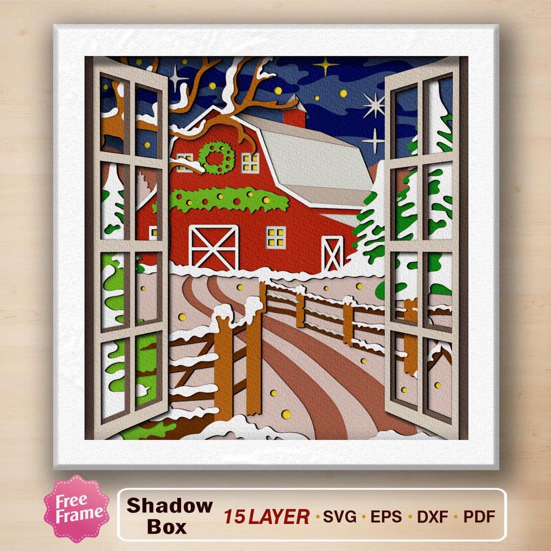 Barm Christmas Shadow Box, Farm Christmas Shadow Box, Christmas Farm 3D ...