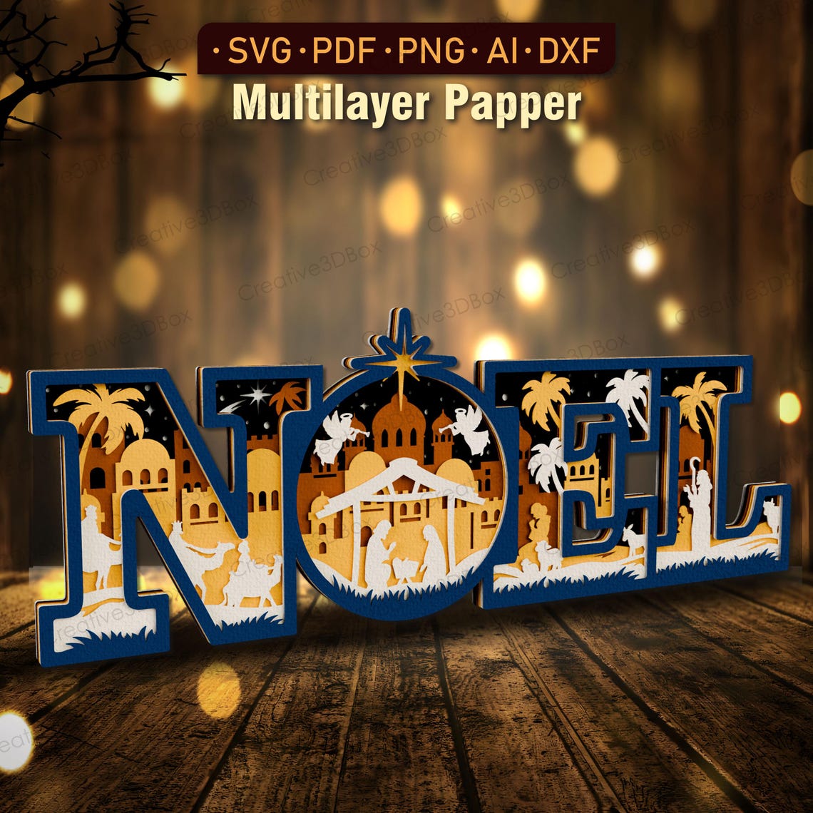 Christmas Noel Multilayer Paper Cut Design, Nativity Scene Layered ...