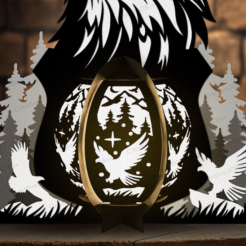 Eagle Lantern Paper Cut SVG | Forest Animal Shadow Box Light Eagle ...