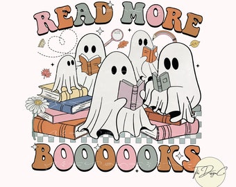 Cute Ghost Reading Books Png, Teacher Halloween Png, Read More Books ...