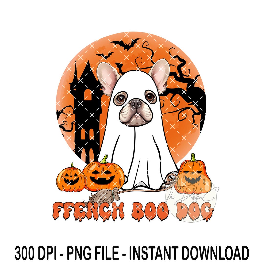 French Boo Dog Halloween Png,retro Ghost Dog PNG, Dog Lover Halloween ...