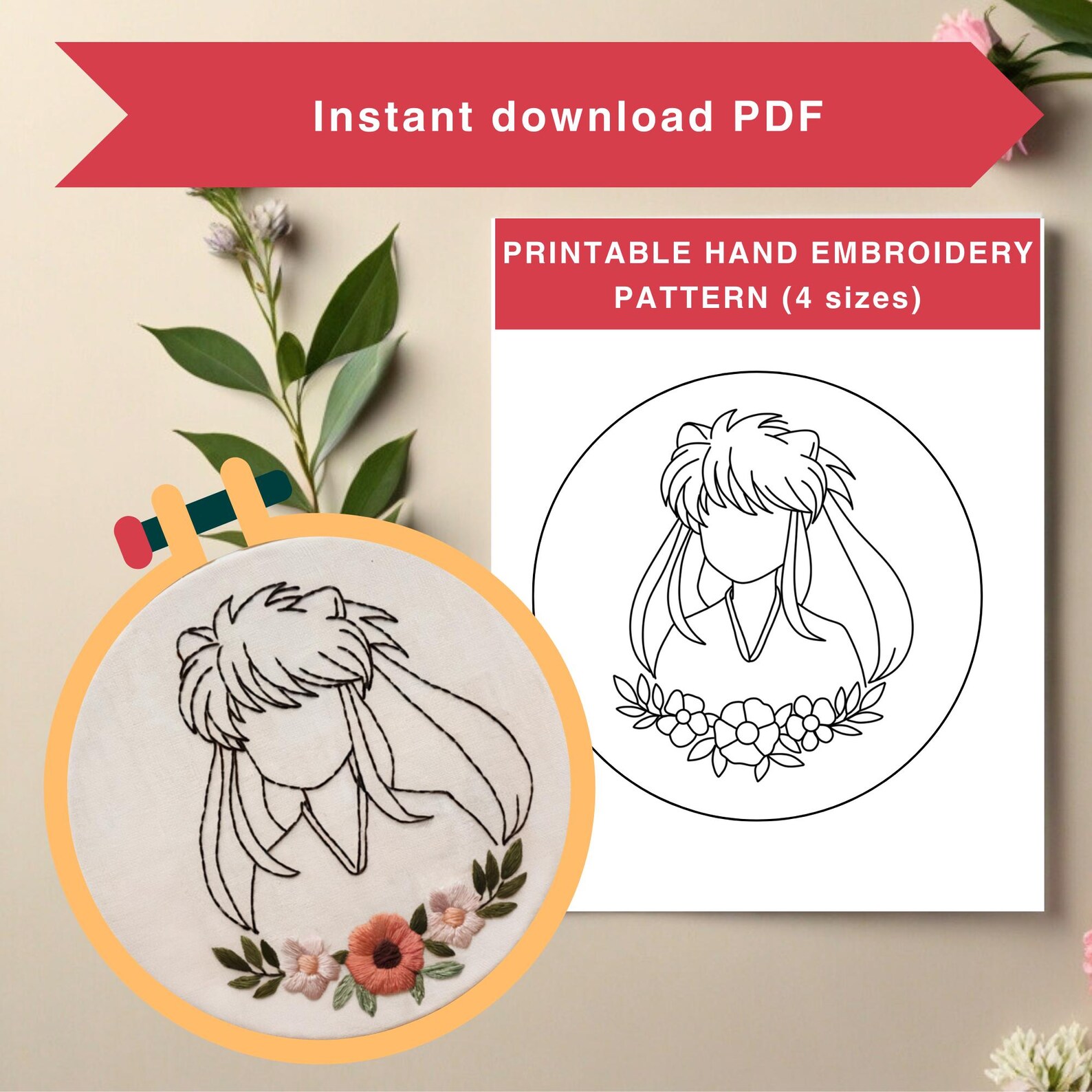 Manga Inspired Embroidery Pattern - Anime Hand Stitching Digital Design ...