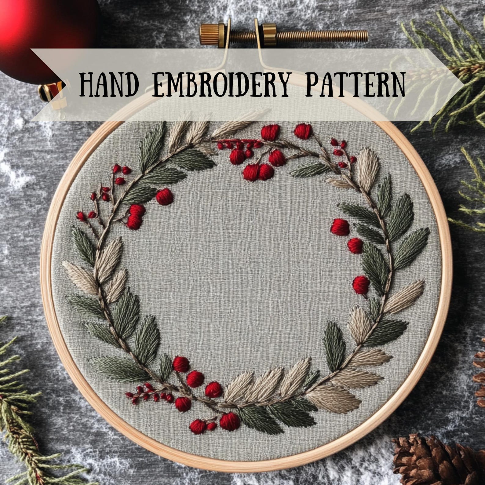 Christmas Floral Wreath Embroidery Pattern Digital Download - Etsy