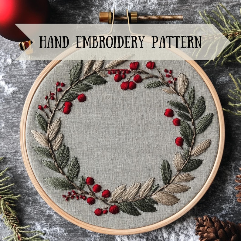 Christmas Floral Wreath Embroidery Pattern Digital Download - Etsy
