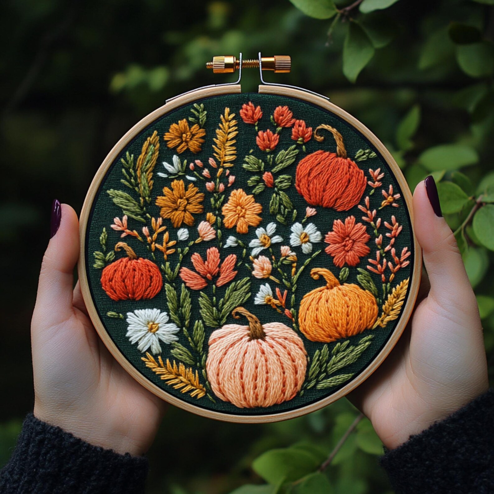 Autumn Embroidery Pattern Pumpkins & Flowers Halloween Design Digital ...
