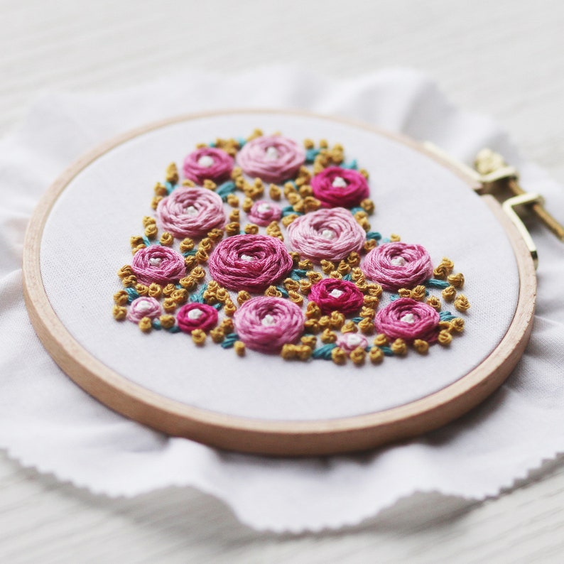 Heart-shaped Rose Embroidery Pattern | Digital Download | Hand ...