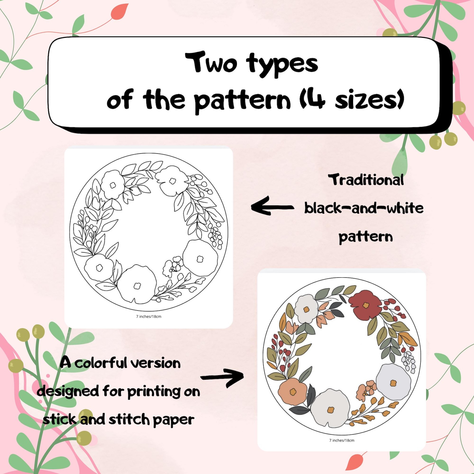 Floral Hand Embroidery Pattern - Flower Wreath Design - Etsy