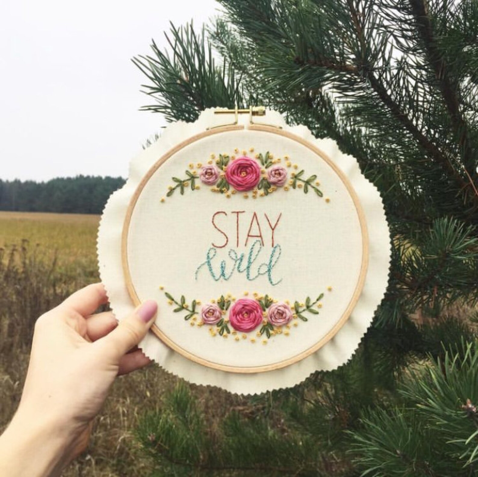 Stay Wild Embroidery Pattern - Floral Design for Kids Room - Digital ...